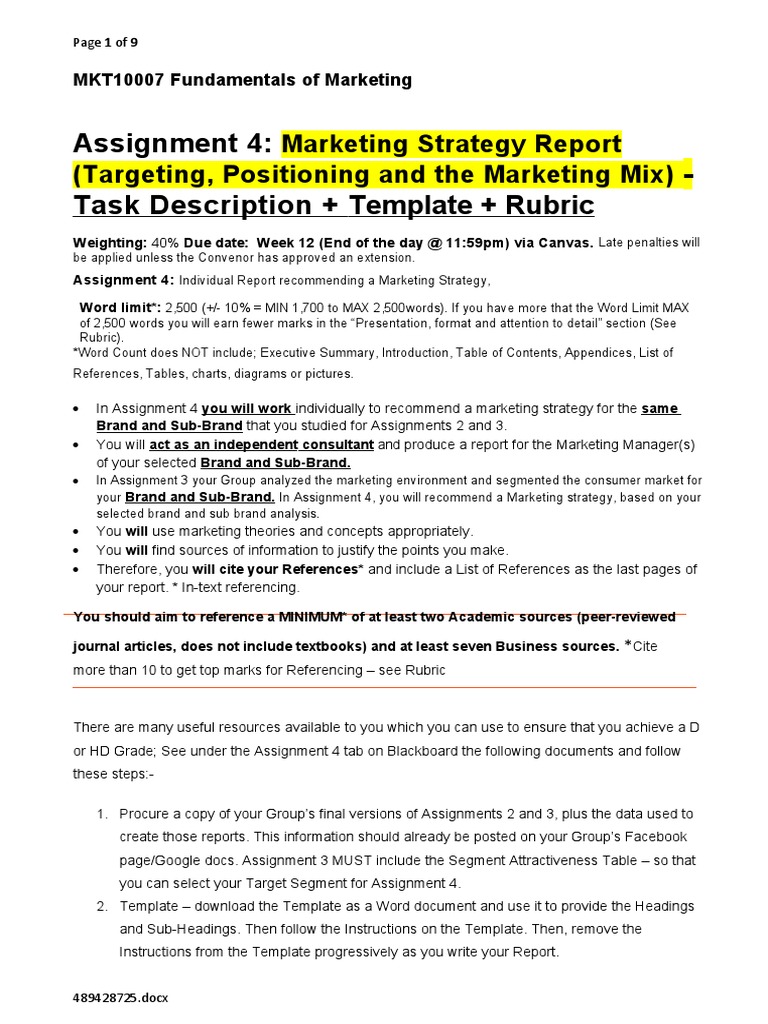 MKT10007 Assignment 4 Template & Rubric - Amended | Download Free PDF ...