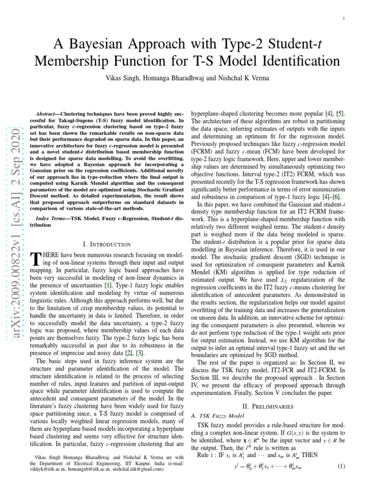 A Bayesian Approach With Type-2 Student-T Membership Function For T-S Model Identification | PDF ...