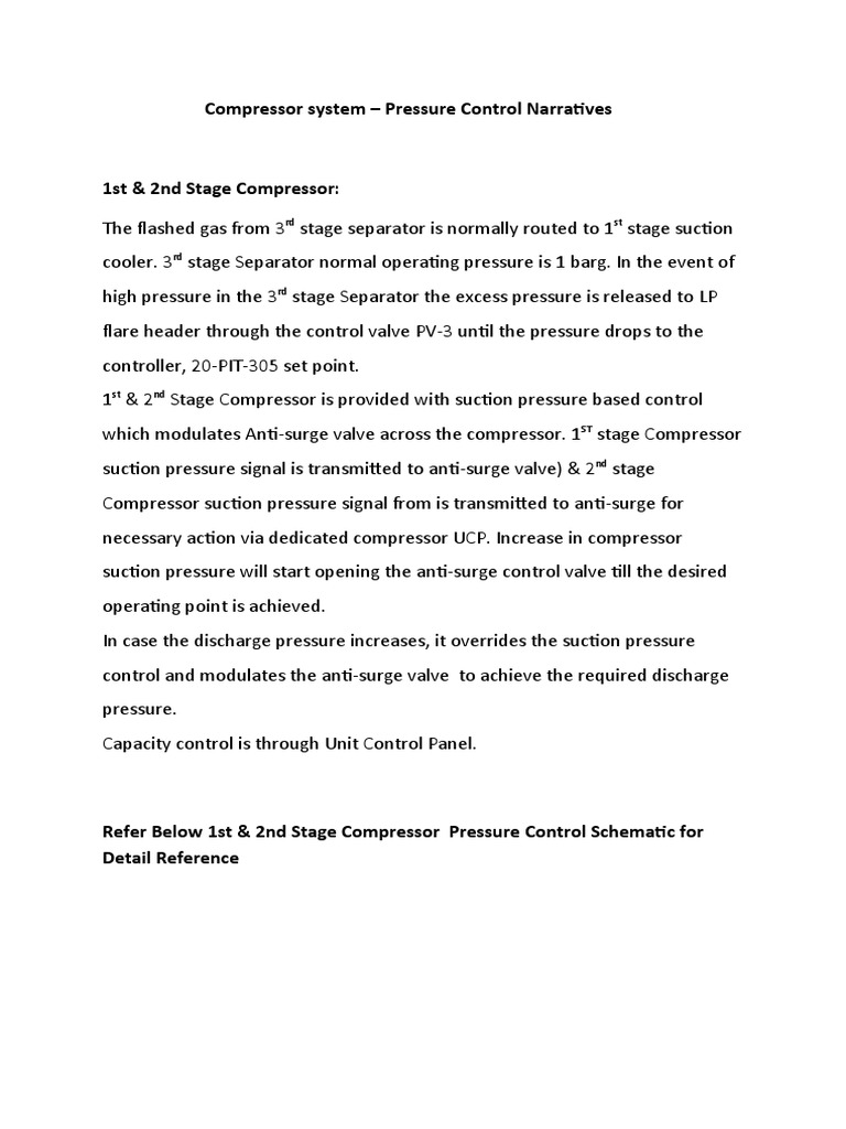 Compressor System - Pressure Control Narratives: RD ST | PDF