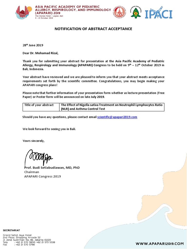 APAPARI 2019 - Notification of Abstract Acceptance - 026 | PDF