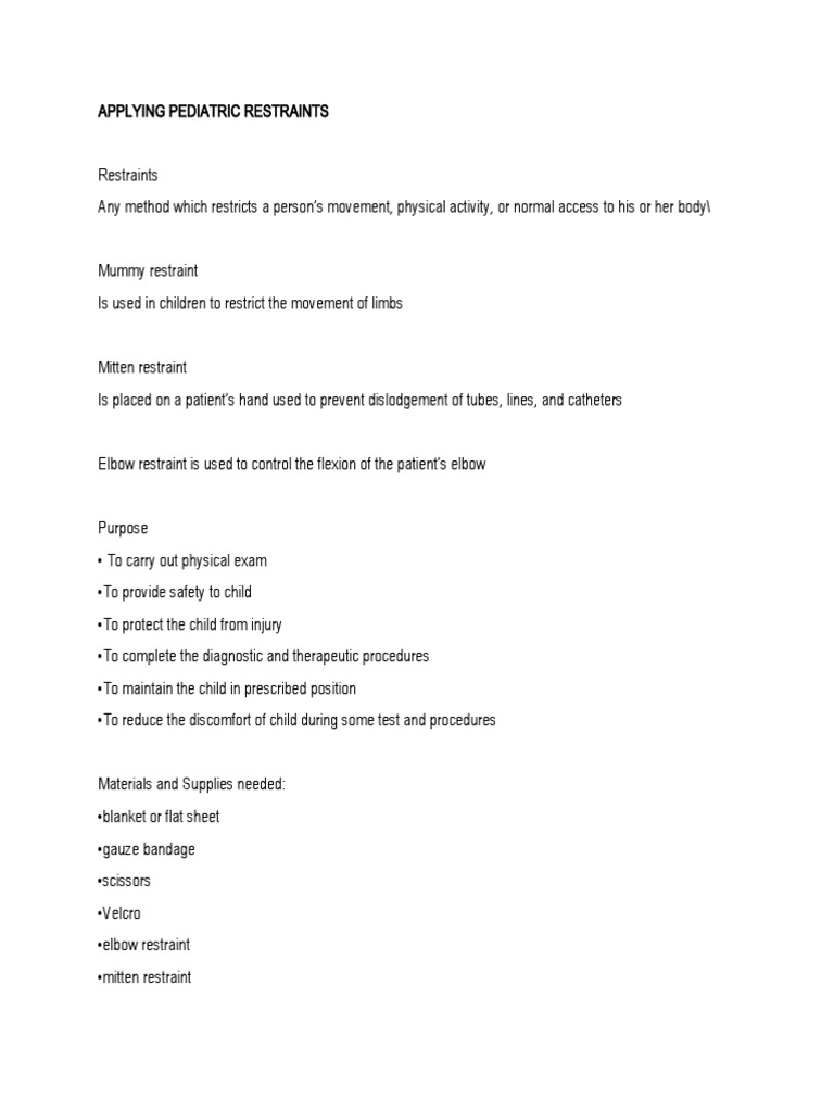 Pediatric Restraint Application Guide | PDF | Elbow | Safety