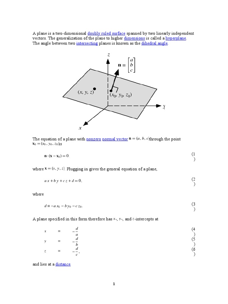 Understanding Plane Equations and Properties | PDF | Plane (Geometry ...