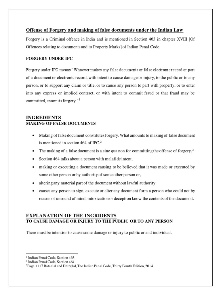 Offense of Forgery and Making of False Documents Under The Indian Law ...