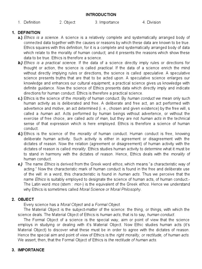 Ethics by Paul Glenn Outline | PDF | Free Will | Reason