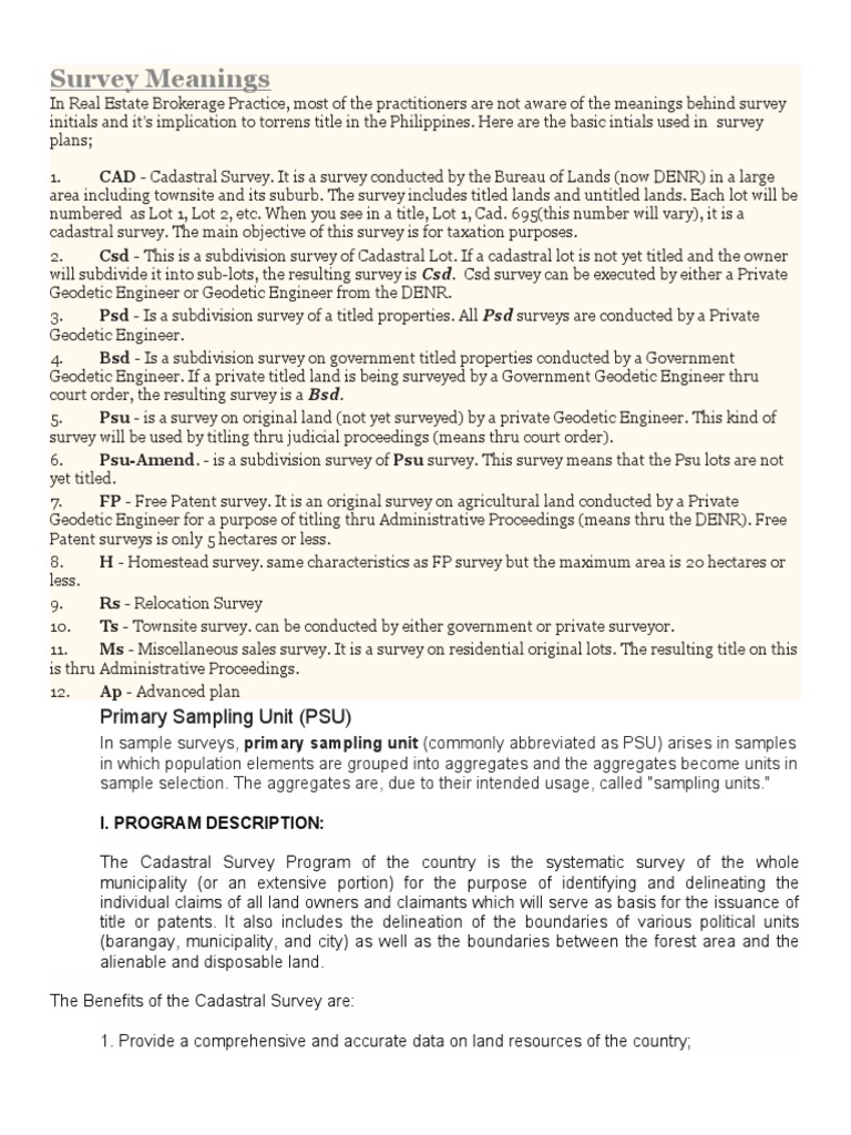 Survey Meanings: Primary Sampling Unit (PSU) | PDF | Surveying ...