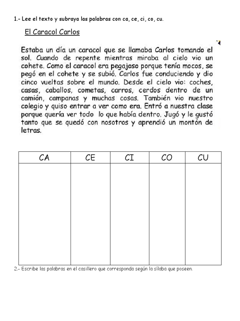 Lectoescritura Ca Ce Ci Co Cu | PDF