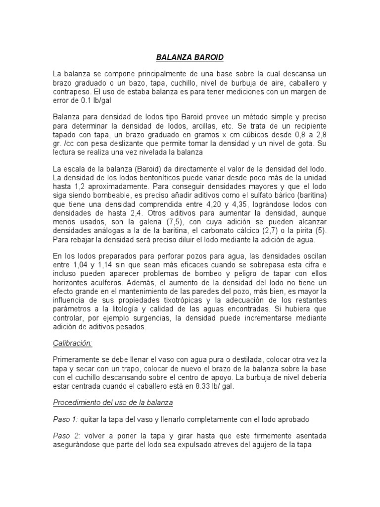 Balanza Baroid | PDF | Densidad | Naturaleza