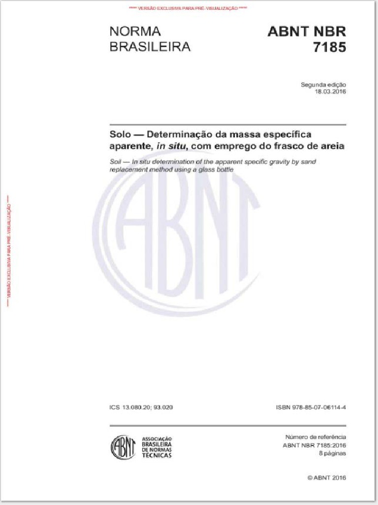NBR 7185 (2016) - Determinação de Massa Especifica Aparente, in Situ ...