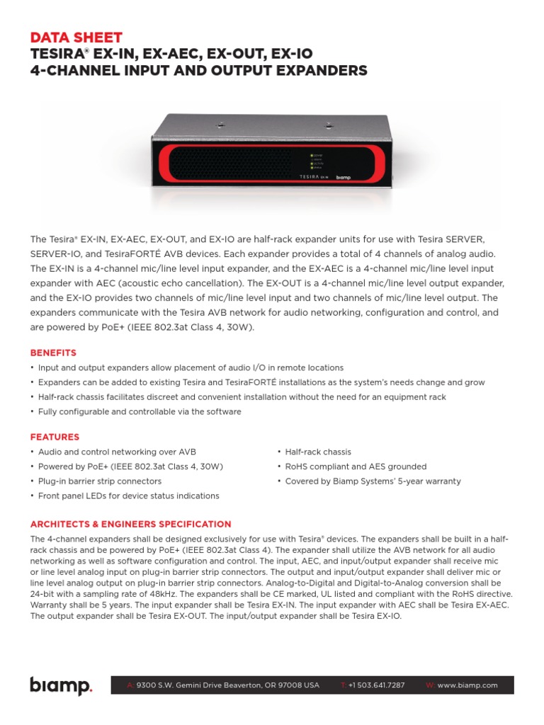 Tesira® Ex-In, Ex-Aec, Ex-Out, Ex-Io 4-Channel Input and Output ...