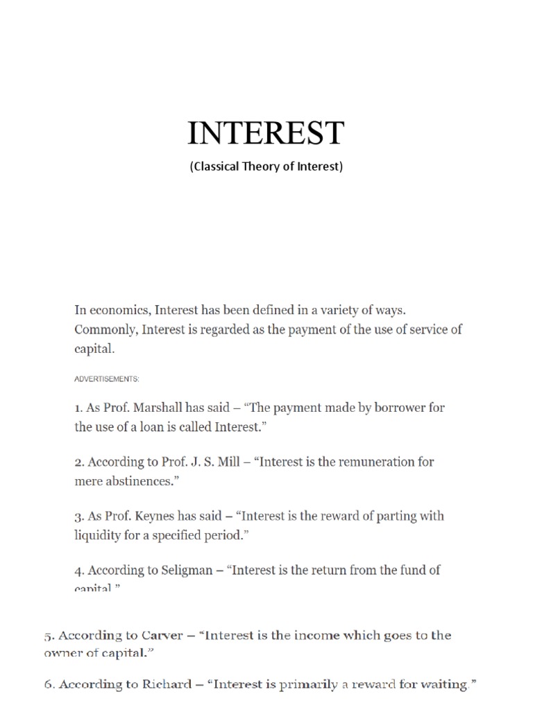 Interest: (Classical Theory of Interest) | PDF