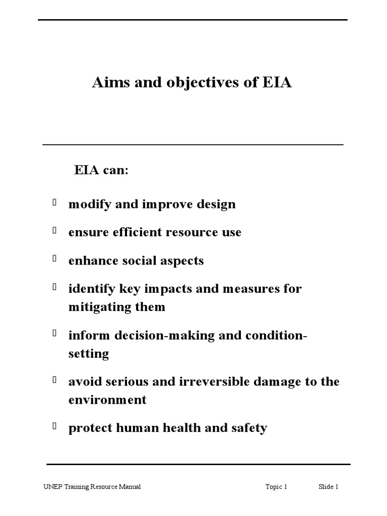Aims and Objectives of EIA: UNEP Training Resource Manual Topic 1 Slide ...