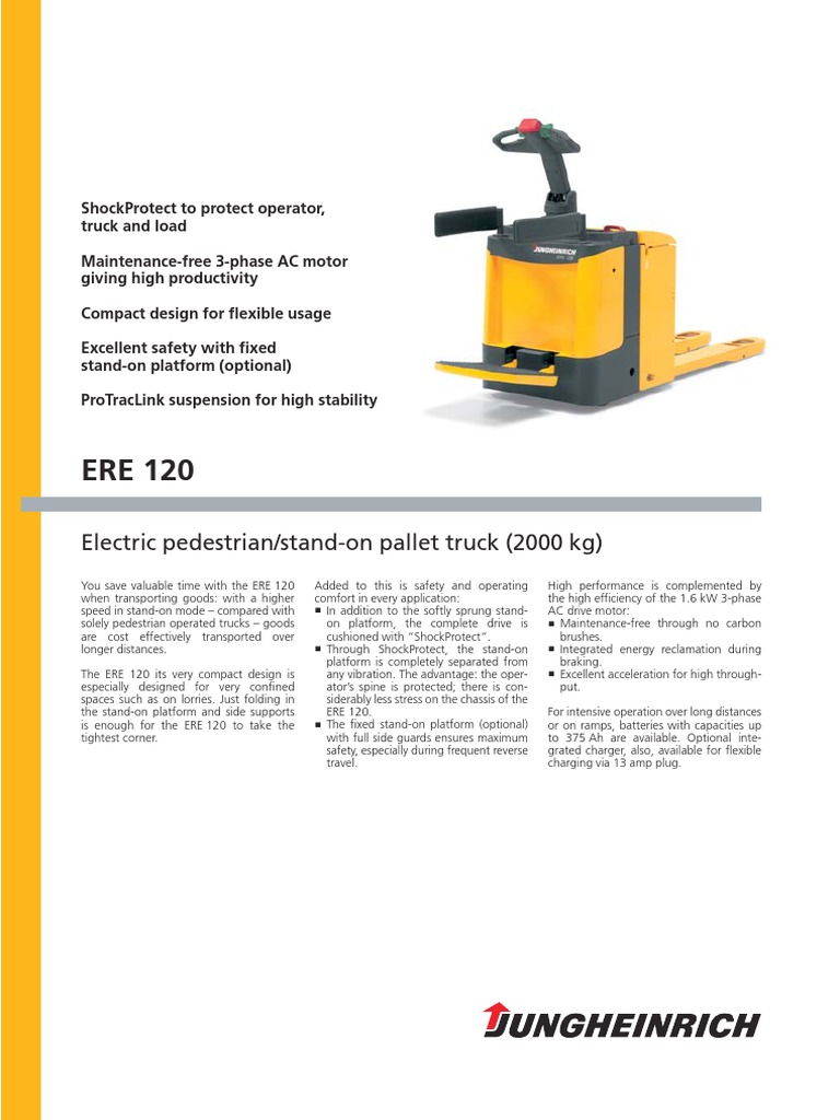 ERE 120 electric pedestrian/stand-on pallet truck | PDF | Truck ...