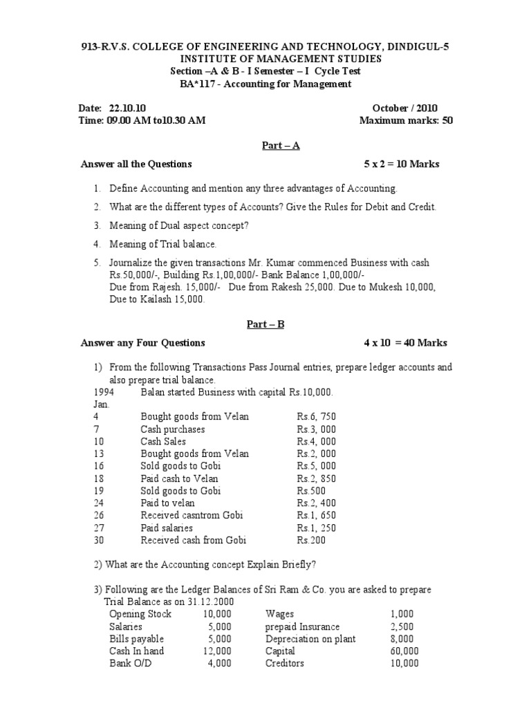 Accounting Principles and Practice: Sample Test Questions Covering ...