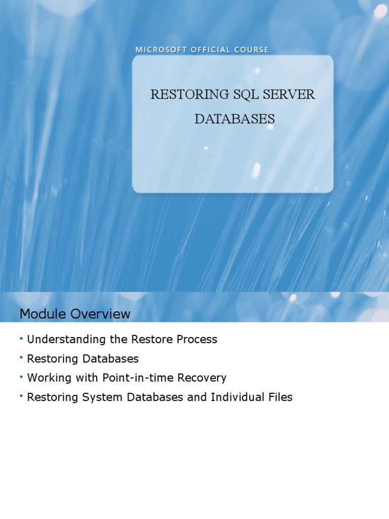 Restoring SQL Server Databases | Download Free PDF | Backup | Database Transaction