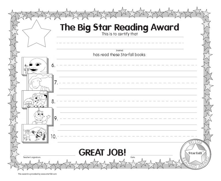 Big Star Reading Award Certificate | PDF