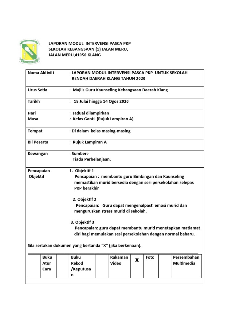 CONTOH LAPORAN MODUL INTERVENSI PASCA PKP sk1jm | PDF