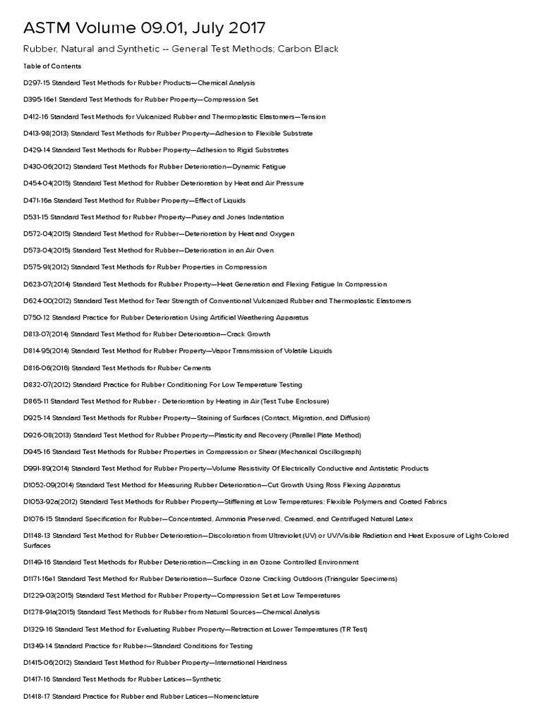 ASTM International - BOS Volume 09.01 - 2017 Contents | PDF | Natural Rubber | Elastomer