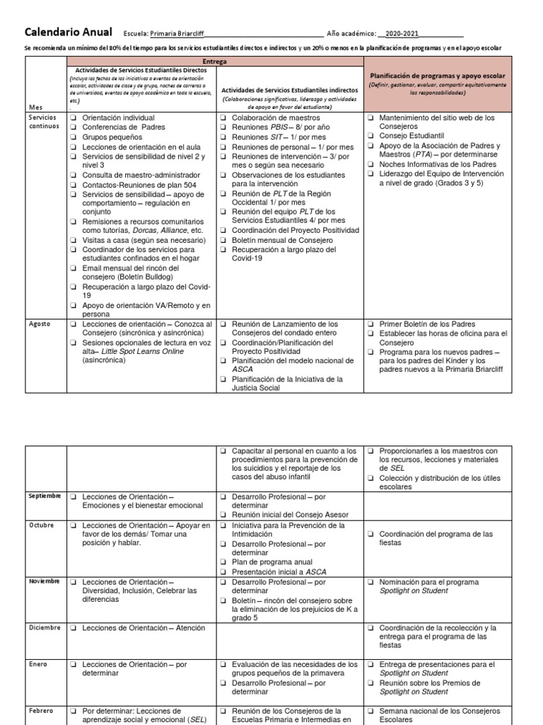 Calendario Escolar Briarcliff 2020-2021 | PDF | Liderazgo ...