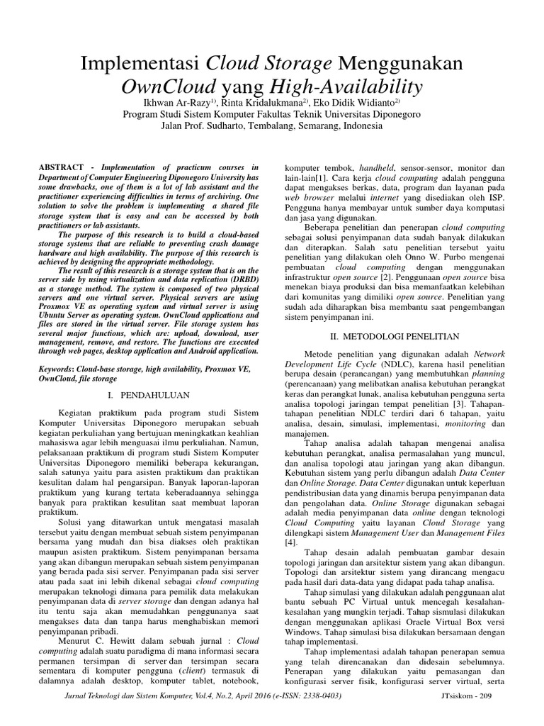 Owncloud: Implementasi Cloud Storage Menggunakan Yang High-Availability | PDF | Virtual Machine ...