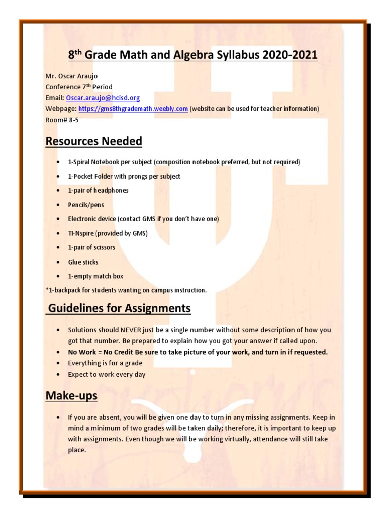 Syllabus 2017-2018-Longhorn-Araujo | PDF | Homework | Test (Assessment)