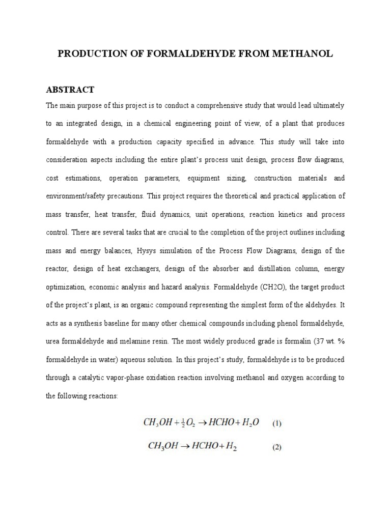 Formaldehyde Production from Methanol | PDF | Formaldehyde | Chemical ...