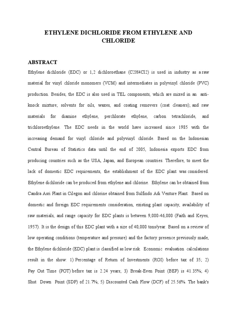 Ethylene Dichloride From Ethylene and Chloride | PDF | Chemical ...