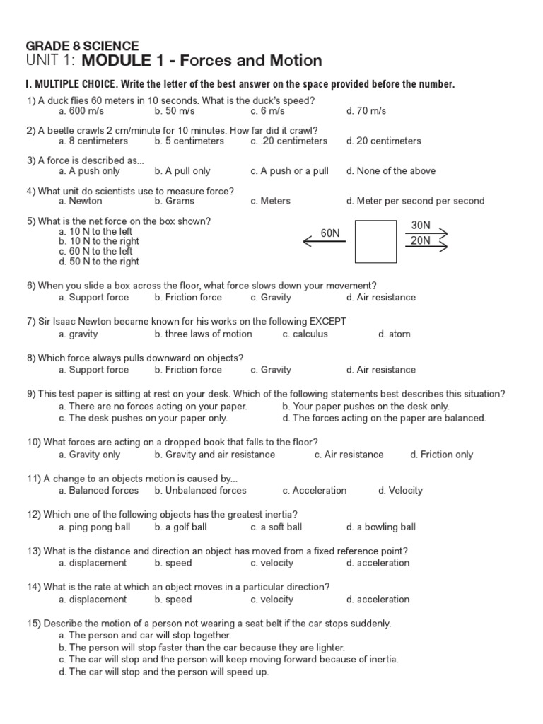 Forces and Motion Multiple Choice Questions: An Assessment of Key ...