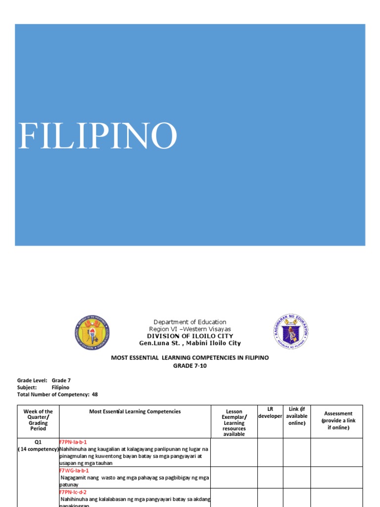 MOST ESSENTIAL LEARNING COMPETENCY 7 10 Final Updated | PDF