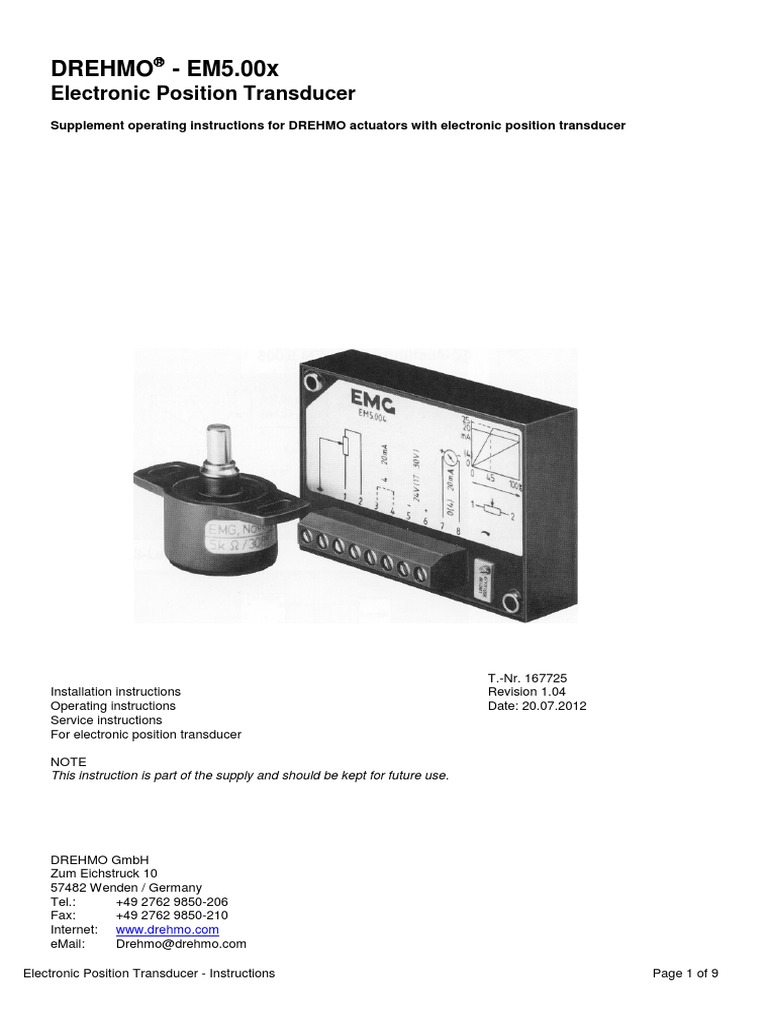 Drehmo - EM5.00x: Electronic Position Transducer | Download Free PDF ...