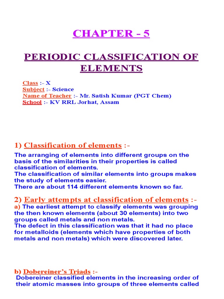 Periodic Classification of Elements | PDF | Chemical Elements ...