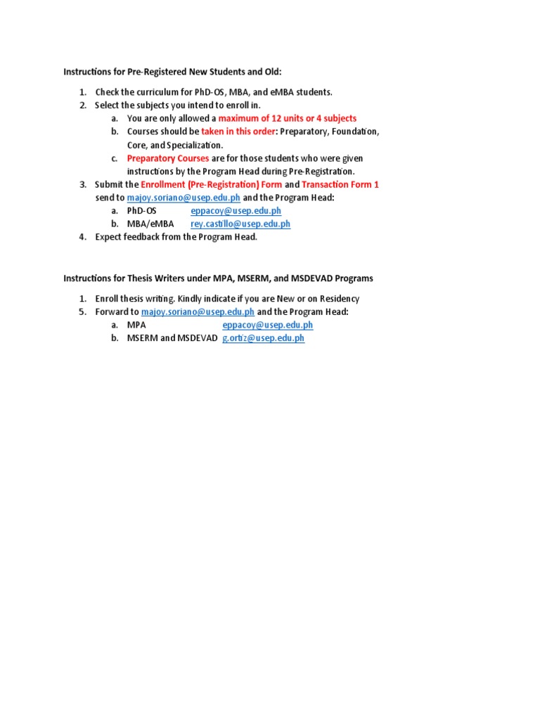 Maximum of 12 Units or 4 Subjects Taken in This Order Preparatory ...