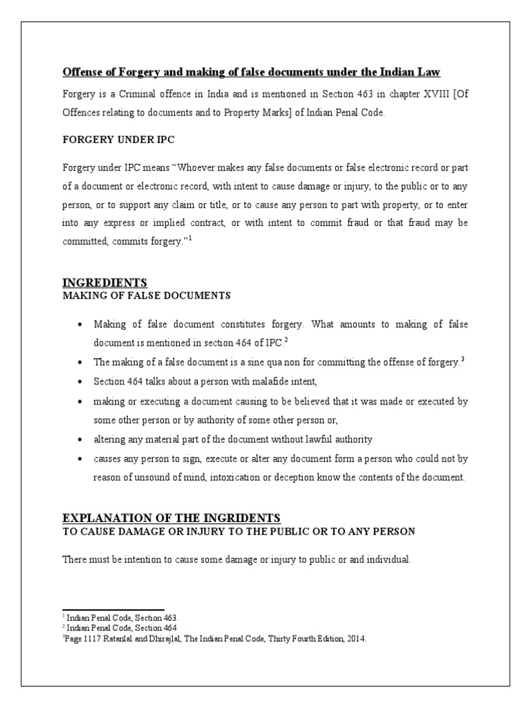 Offense of Forgery and Making of False Documents Under The Indian Law ...