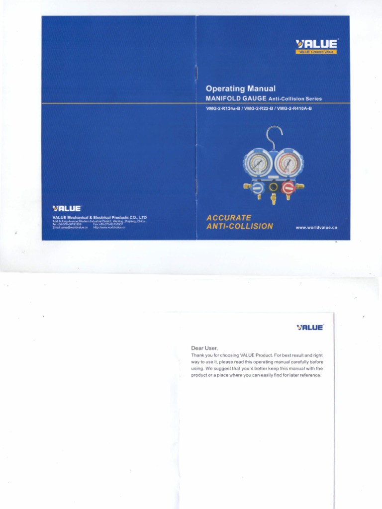 VALUE MANIFOLD GAUGE Anti-Collision Series Manual | PDF