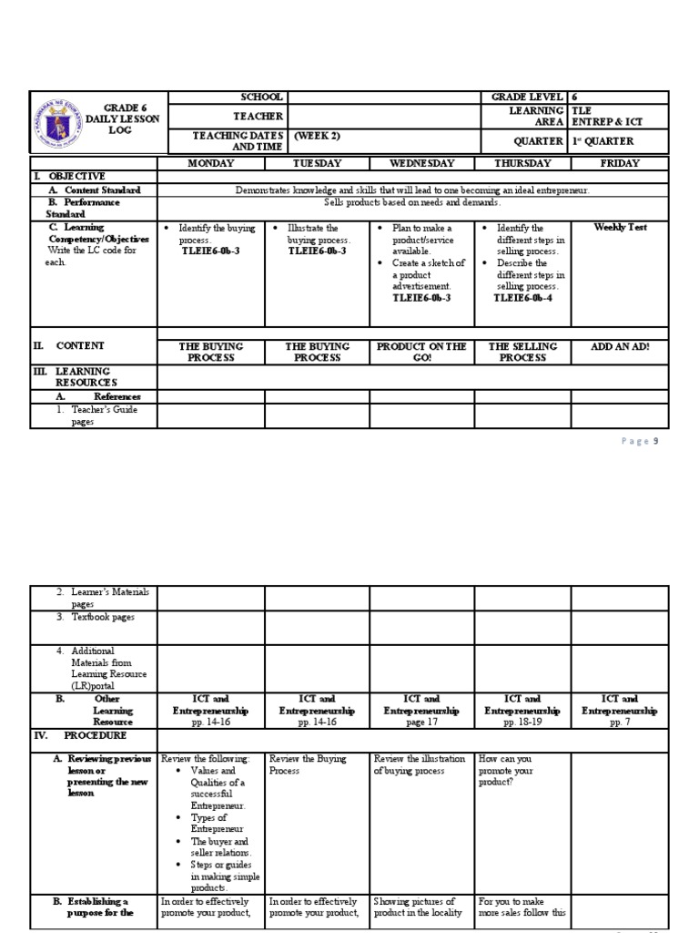 TLE-ICT-WEEK-2-DLL Done Page 9-15 | PDF | Educational Technology | Sales