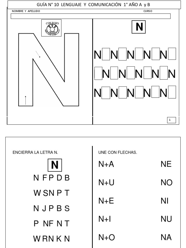 Actividades con la letra N para 1° año | PDF