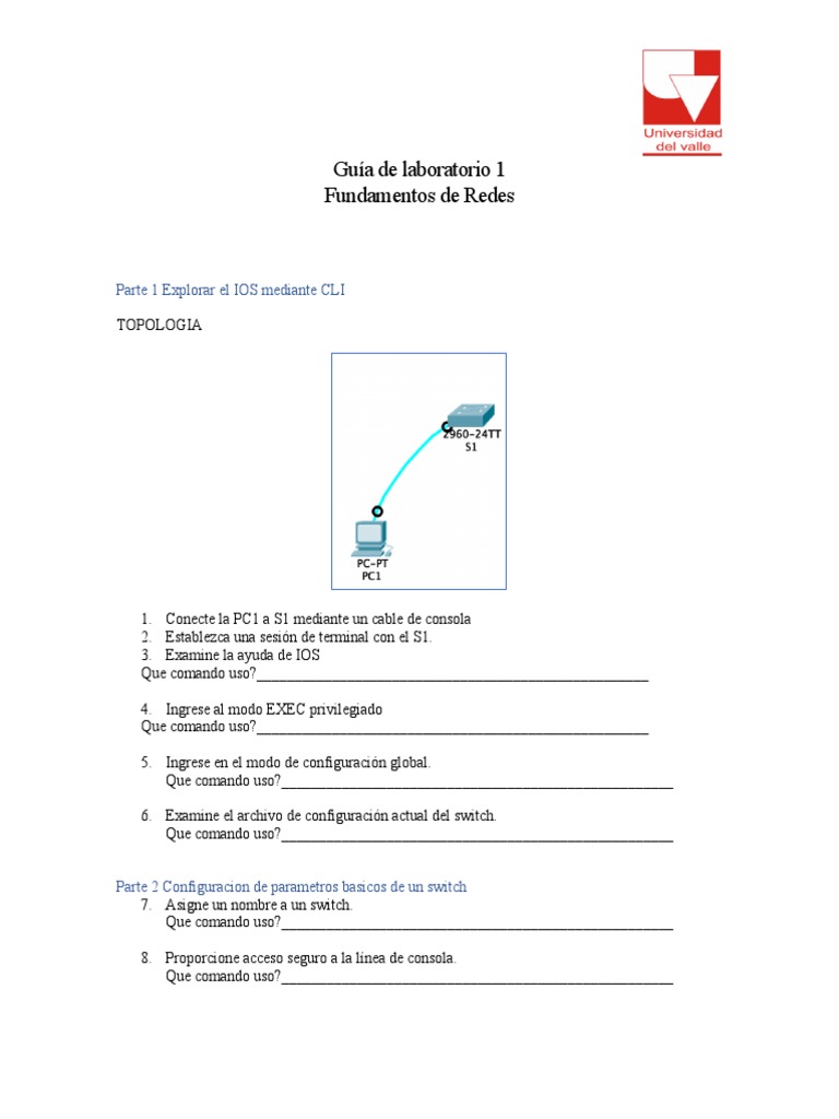 Guía de Laboratorio 1 - Configuracion Basica de Switch PDF | PDF | Conmutador de red ...