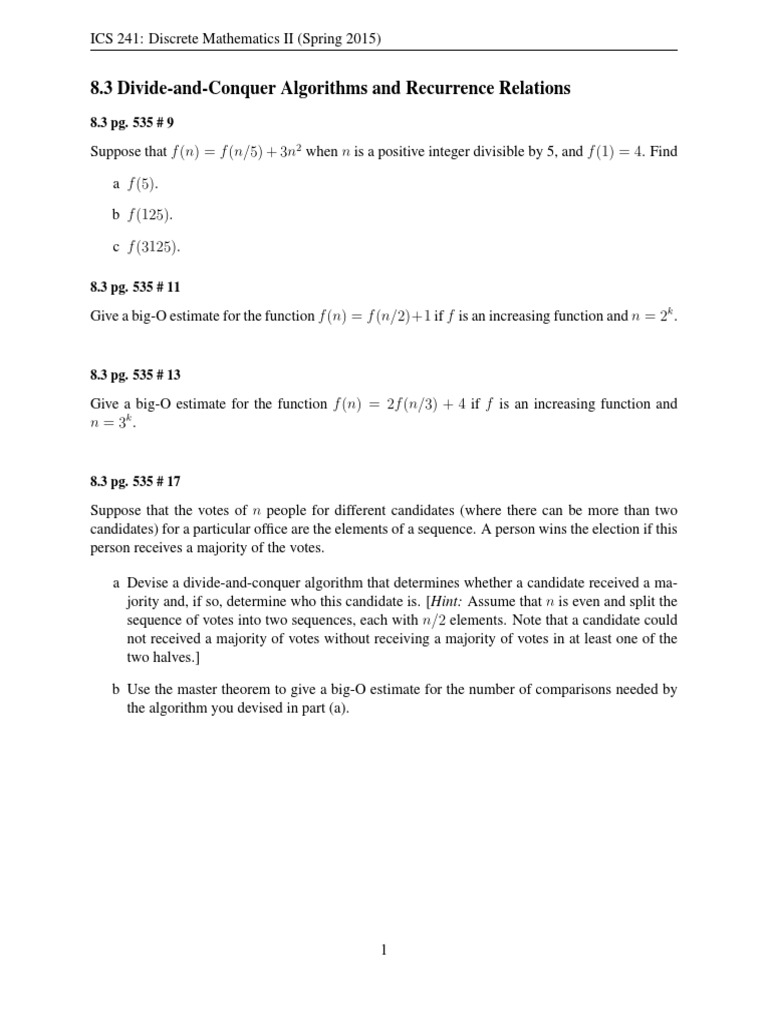 8 3 Divide And Conquer Algorithms And Recurrence Relations Pdf