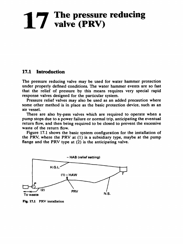 The Pressure Reducing Valve (PRV) : To Waste Fig. 17.1 PRV Installation | PDF | Pump | Chemical ...
