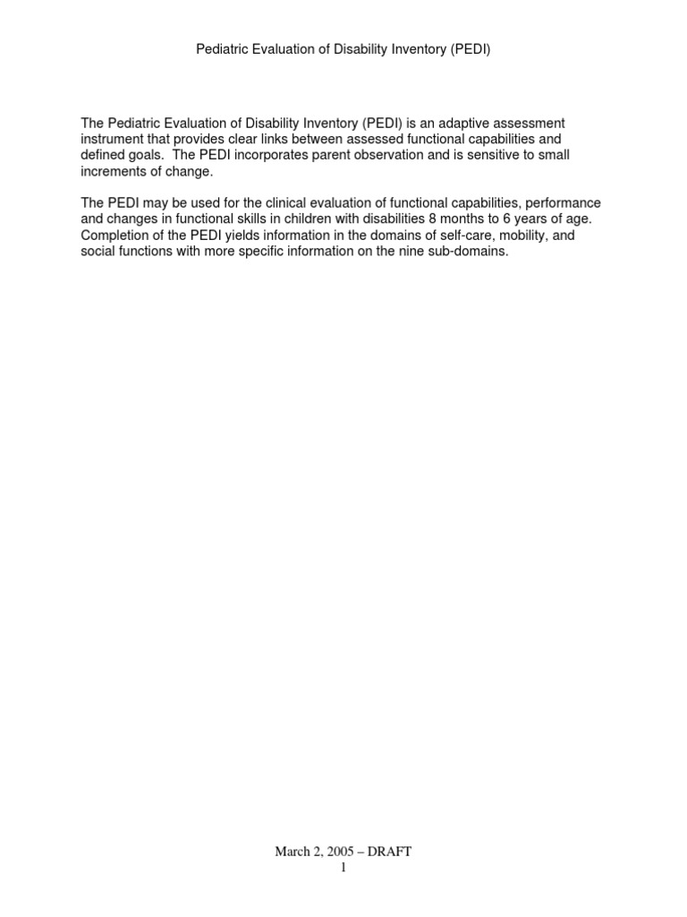 Pediatric Evaluation of Disability Inventory | PDF | Communication ...