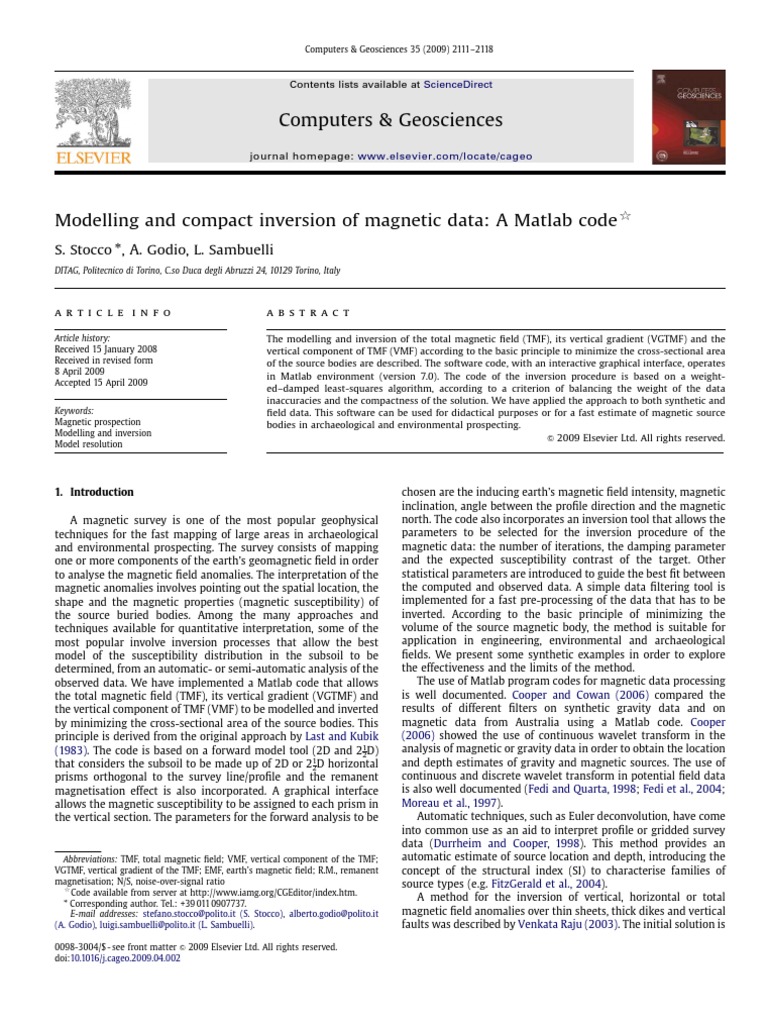 Computers & Geosciences: S. Stocco, A. Godio, L. Sambuelli | PDF | Inverse Problem | Matrix ...