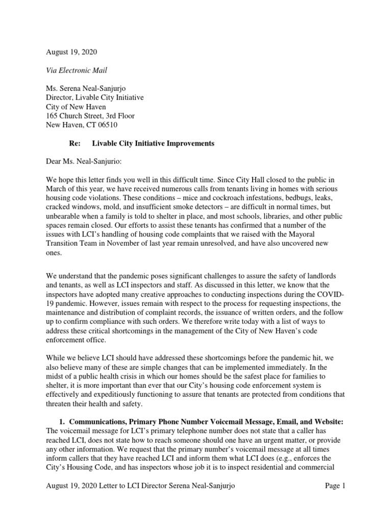 NHLAA Letter To LCI Director Neal-Sanjurjo 08192020 | PDF | Voicemail ...