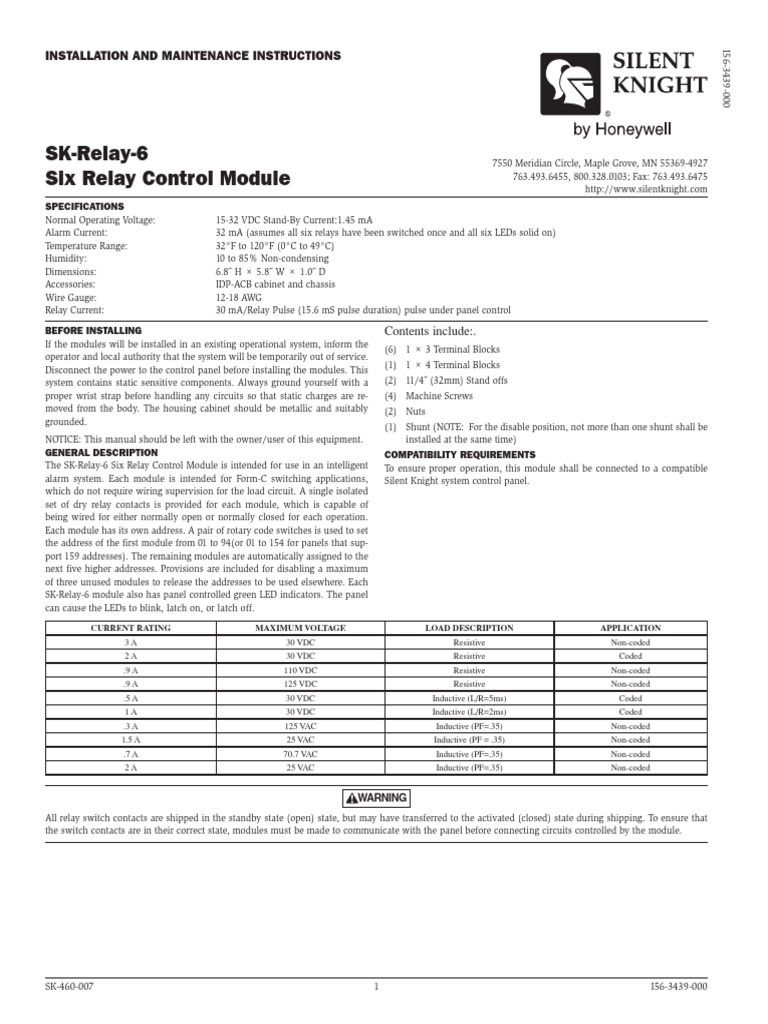 SK-Relay-6 Six Relay Control Module: Installation and Maintenance ...