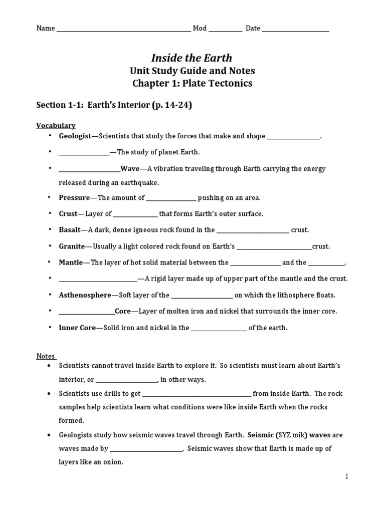 Inside The Earth Study Guide and Notes 12-13 | PDF | Plate Tectonics ...