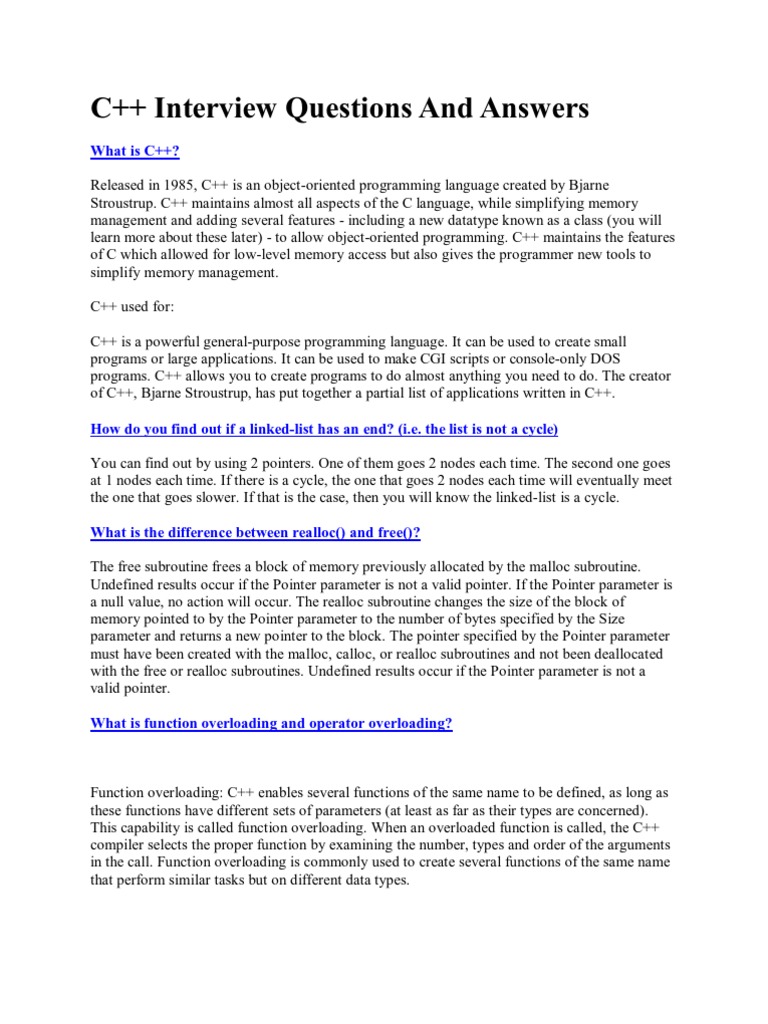 CPP Interview Question | PDF
