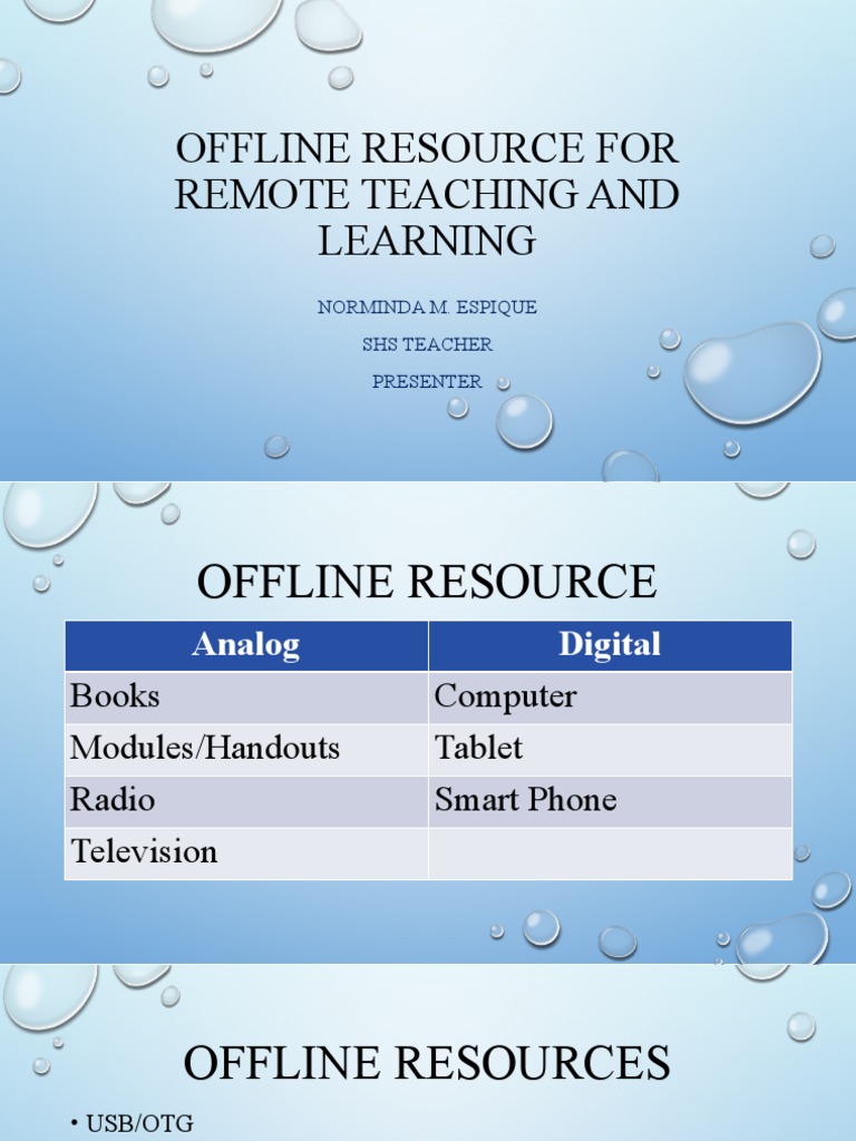 Offline Resource For Remote Teaching and Learning: Norminda M. Espique ...