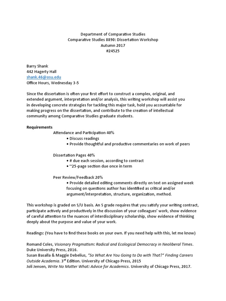 Comparative Studies Dissertation Workshop | PDF | Thesis | Behavior Modification