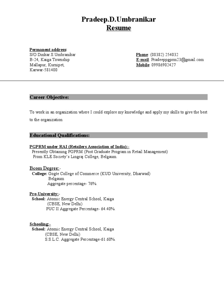 Pradeep Resume | Download Free PDF | Retail | Computing