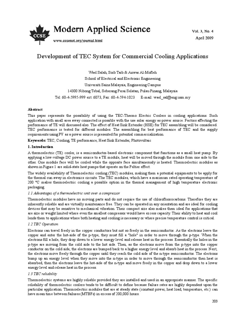 Development of TEC System For Commercial Cooling Applications | PDF ...