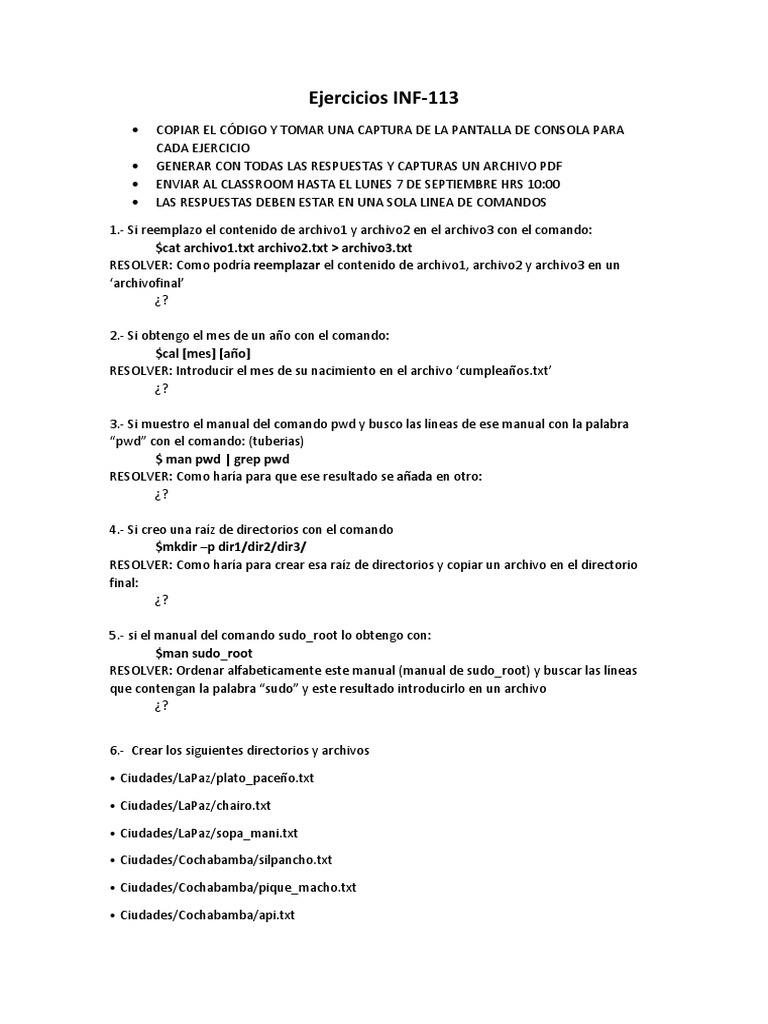 Ejercicios No.1 - INF-113 | PDF | Informática | Software