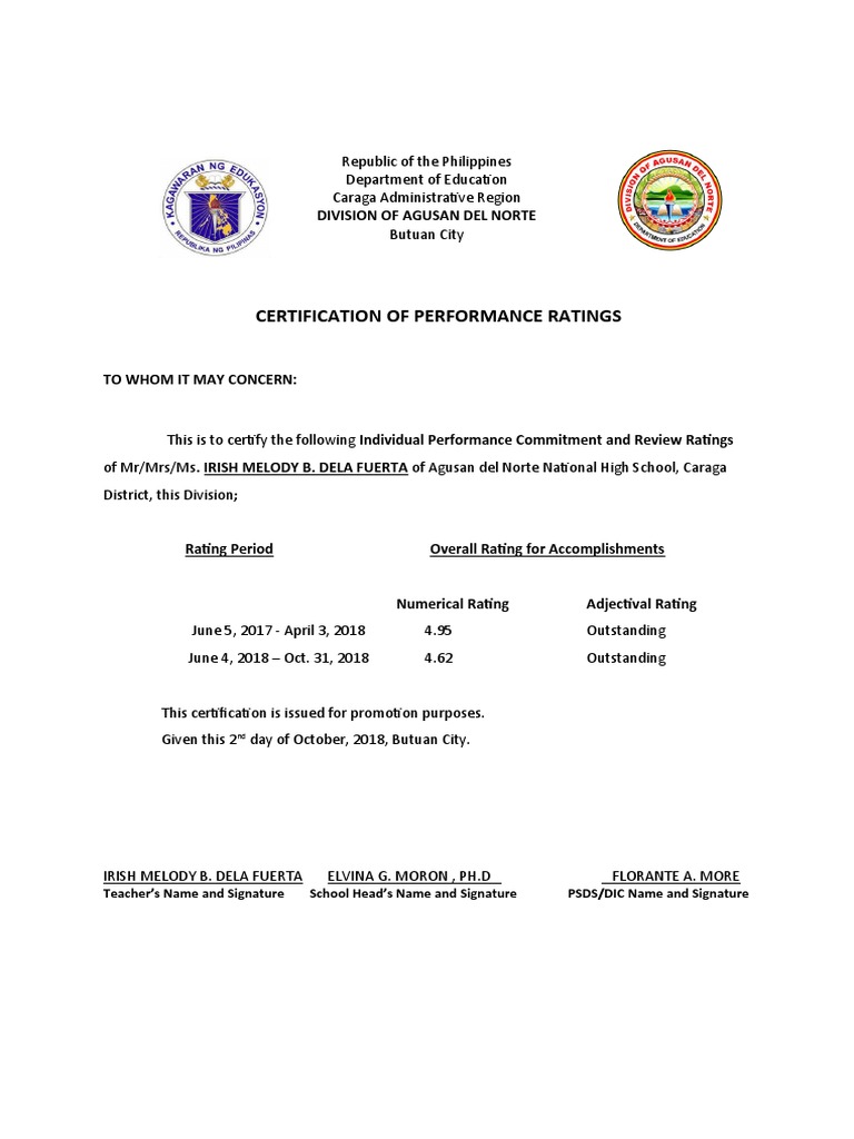 Performance Rating Certification | PDF